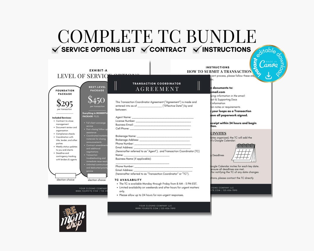 TC Business Bundle | Editable Contract, Service Menu (canva Templates ...