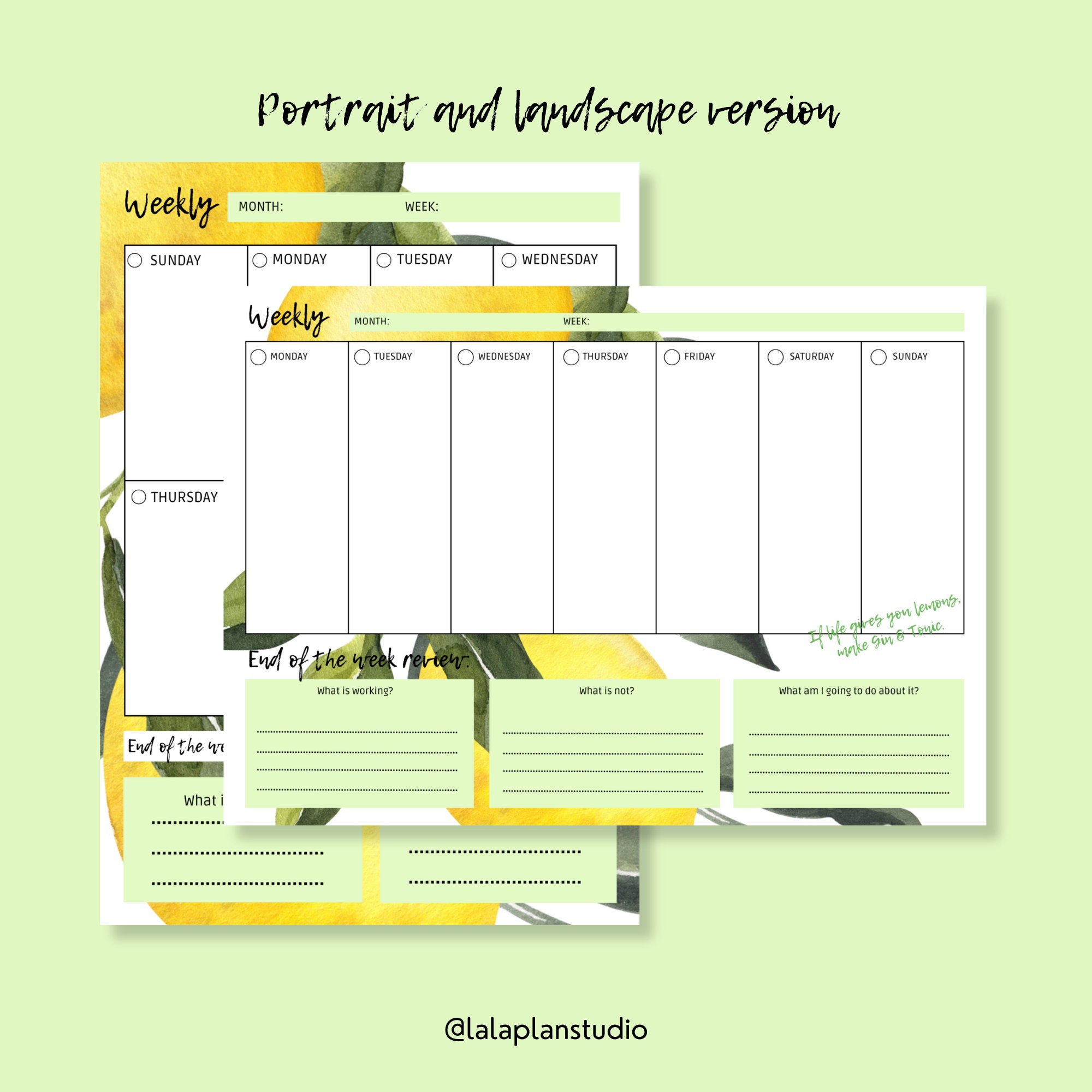 Printable Weekly Planner, Landscape and Portrait, Weekly Schedule, Week ...