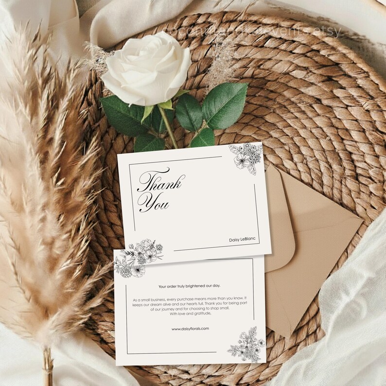Editable Beige Floral Thank You Cards | Elegant Canva Template, Minimal ...