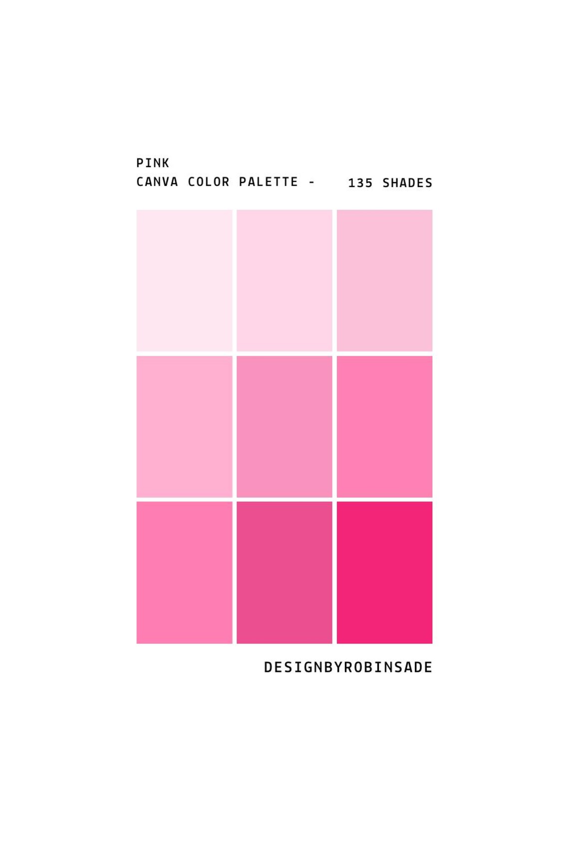 135 Shades of Pink Palette Colors for Canva, Design, Artists, Branding ...