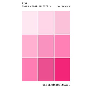 135 Shades of Pink Palette Colors for Canva, Design, Artists, Branding ...