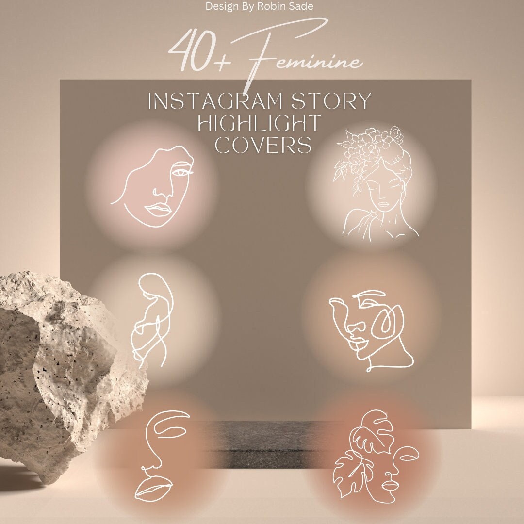 40 Beige and Blush Feminine Instagram Highlight Covers, Canva, Line Art ...