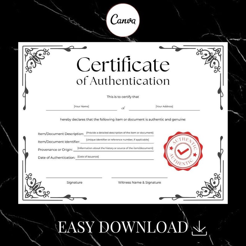 Certificate of Authentication Template, Certificate of Completion ...