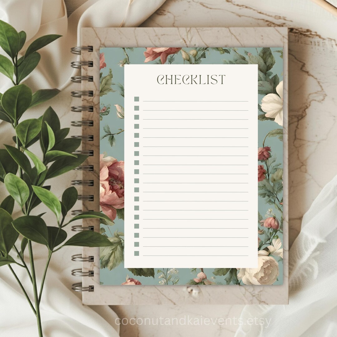 Vintage Floral Checklist | Teal Border Goal Tracker in Beige and White ...