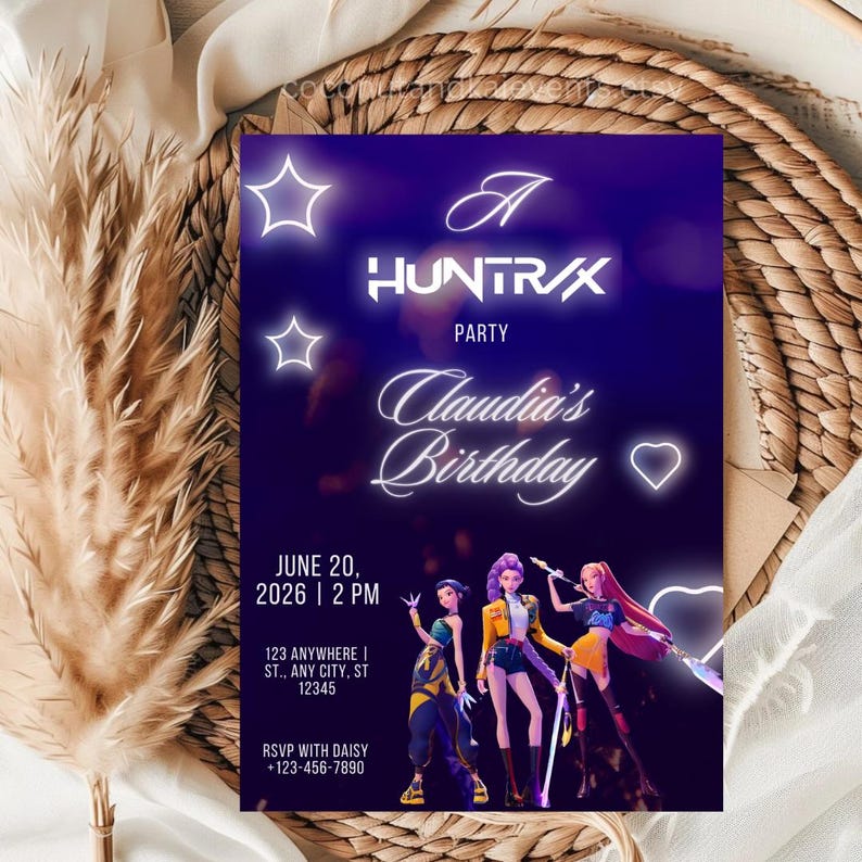 K-pop Demon Hunters Birthday Invitation | Huntrix Birthday Party ...