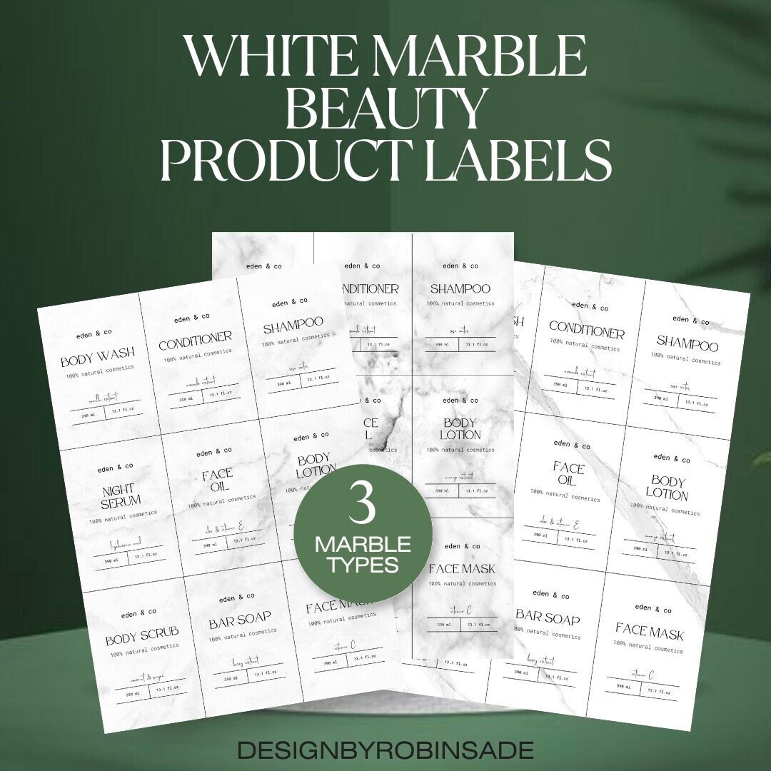 Editable White Marble Beauty Product Labels, Customizable, Canva ...