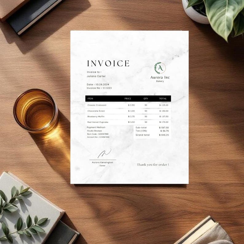Luxury Marble Business Invoice Template, Minimalist Invoice, Modern ...