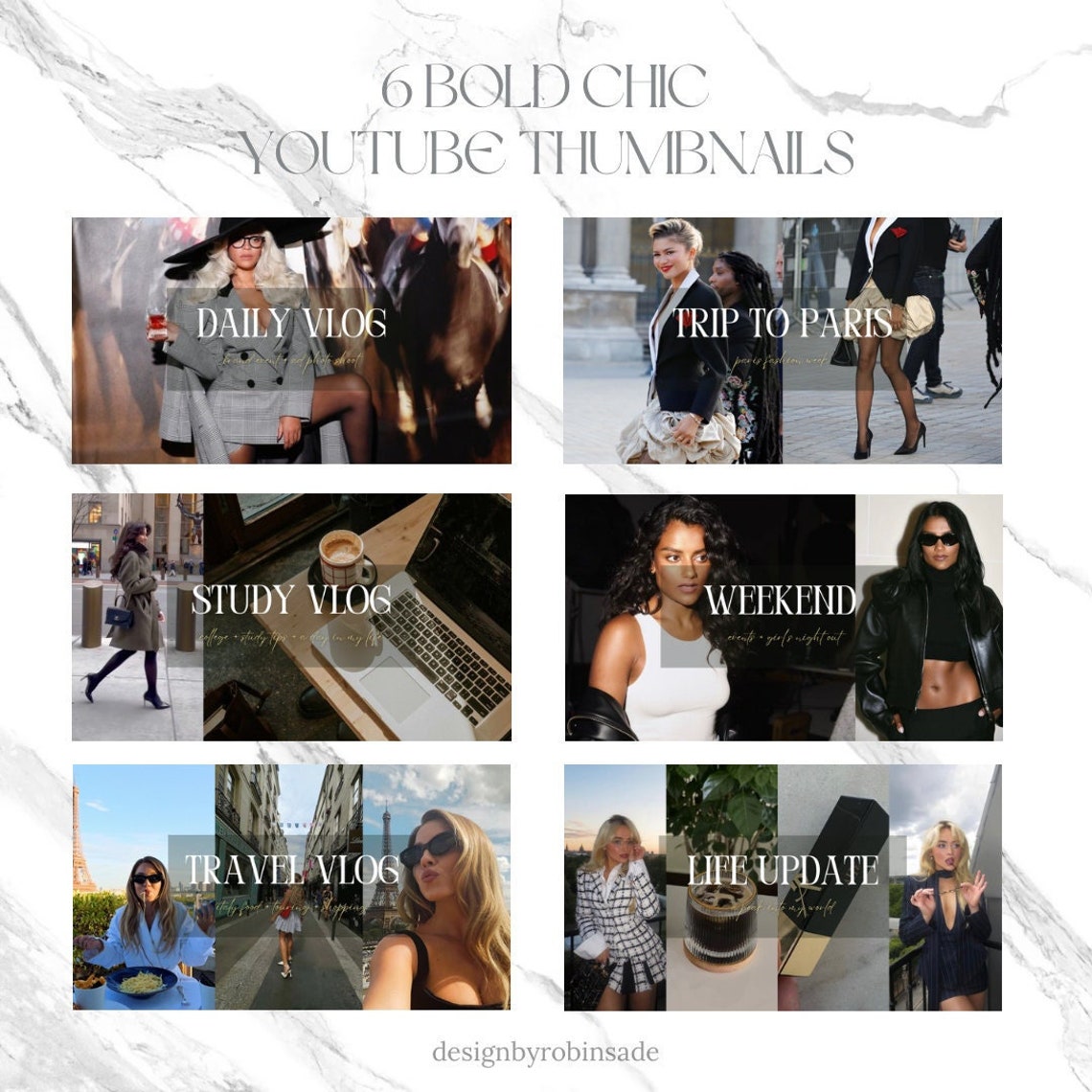 6 Bold Chic Vlog Youtube Thumbnails, Minimalist Thumbnails ...