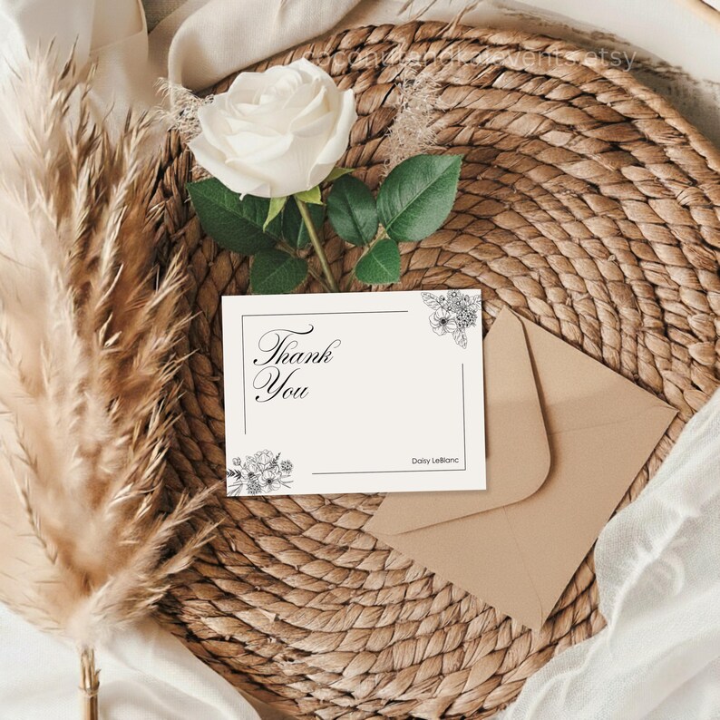 Editable Beige Floral Thank You Cards | Elegant Canva Template, Minimal ...