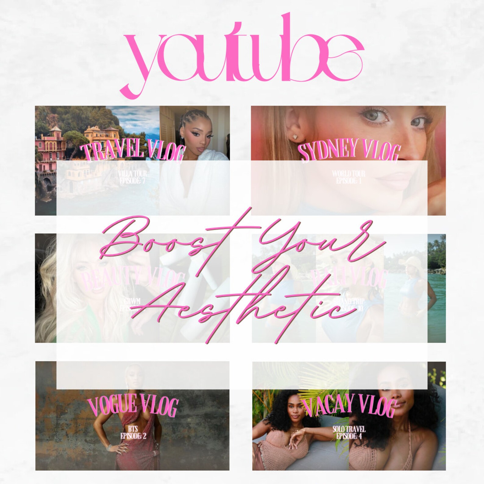 12 Pink Youtube Vlog Thumbnails, Pink Aesthetic Thumbnails ...