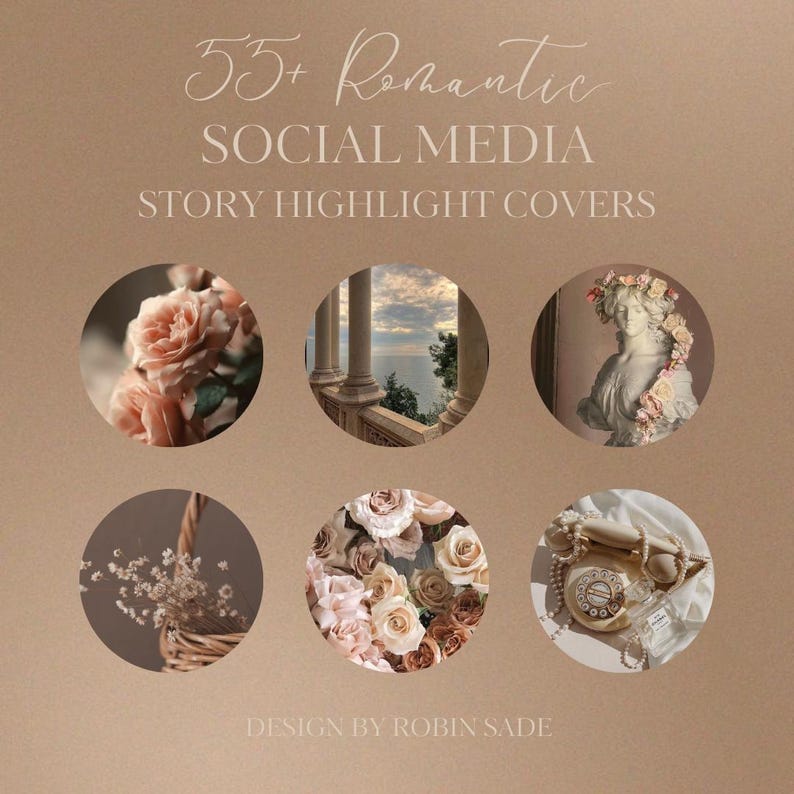 55+ Romantic Social Media Highlight Covers, Canva Templates, Beige ...