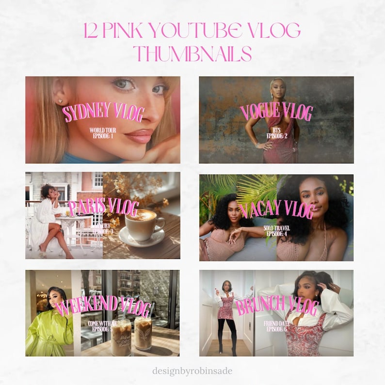 12 Pink Youtube Vlog Thumbnails, Pink Aesthetic Thumbnails ...