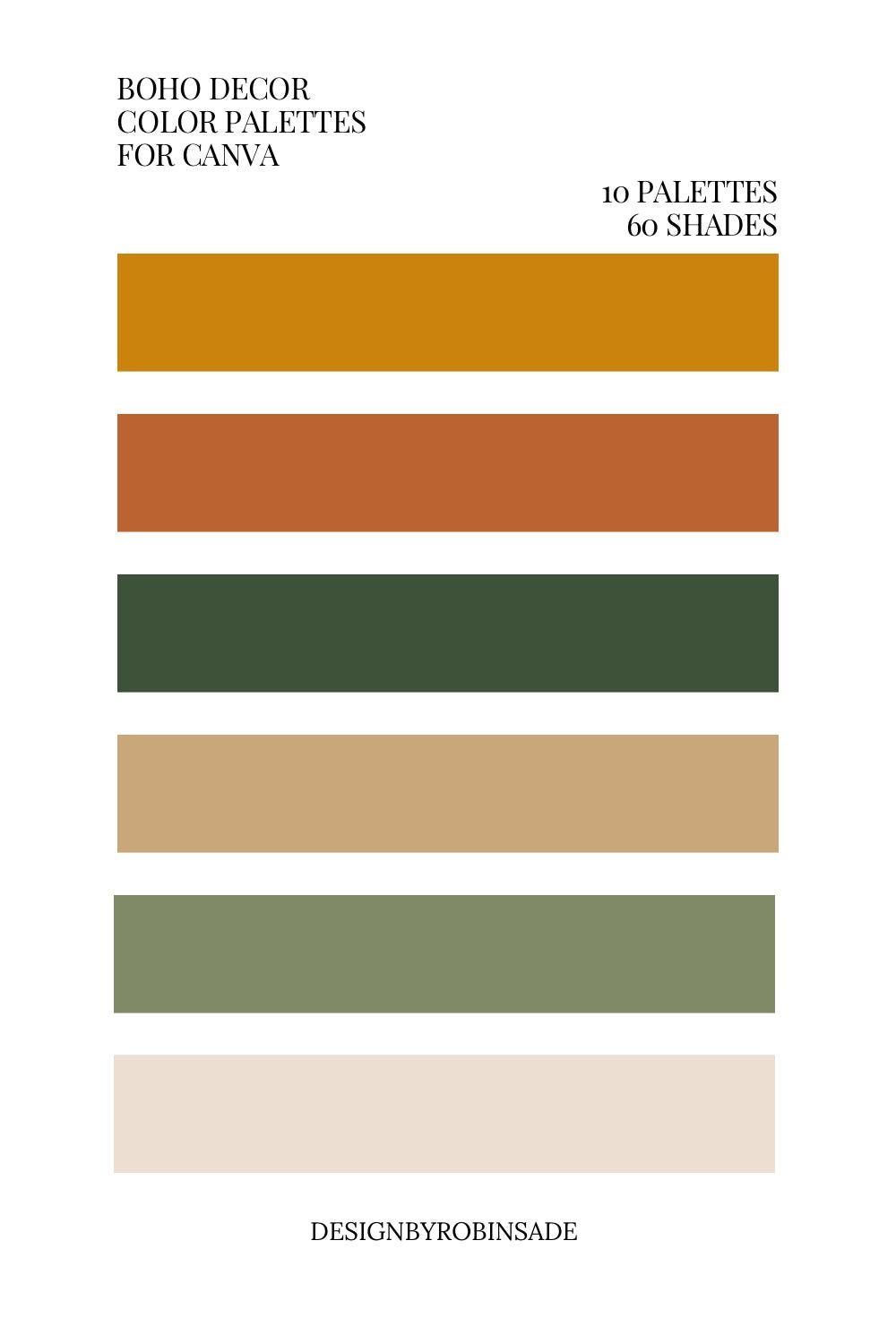 10 Boho Decor Color Palette for Canva, 60 Canva Shades, Color Codes ...