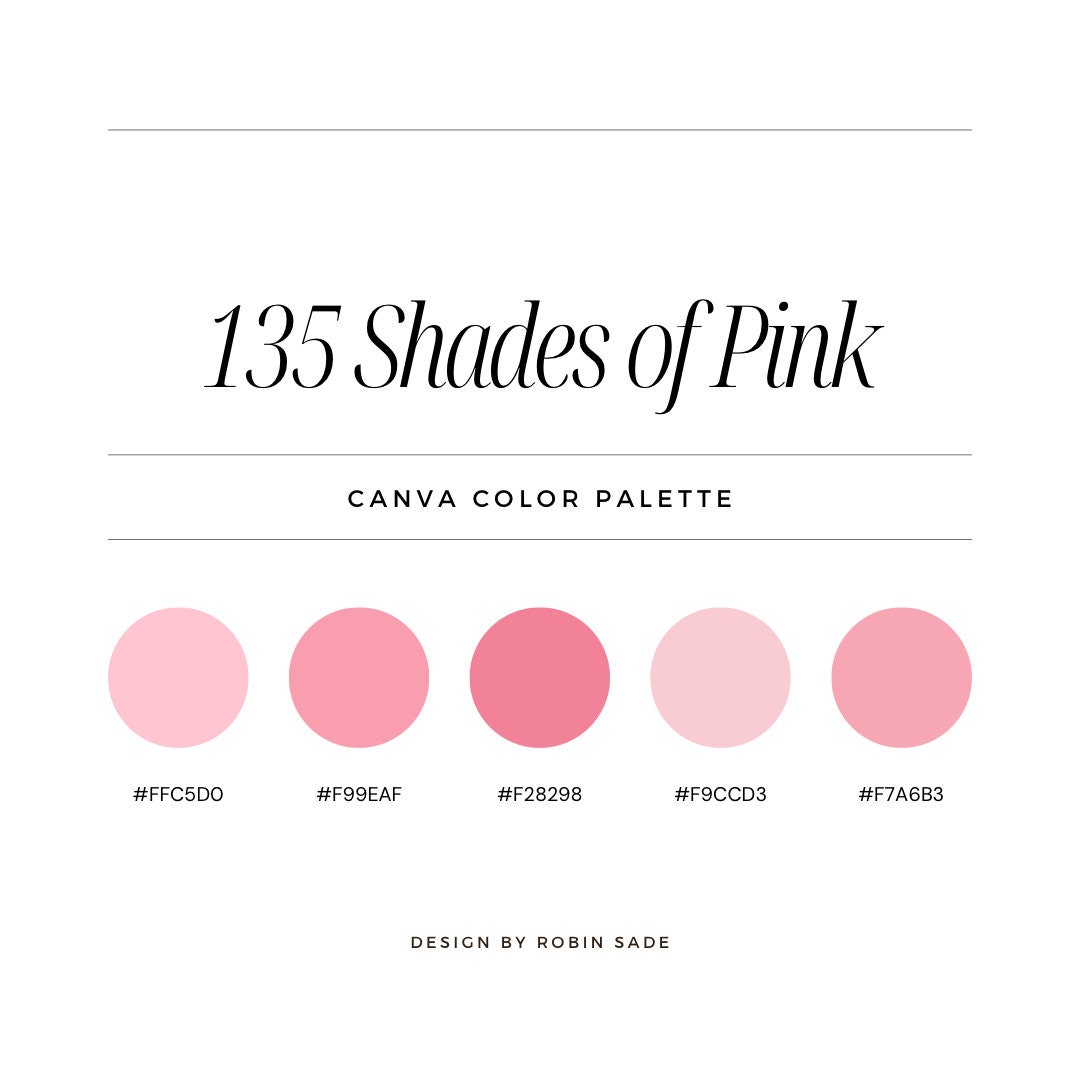 135 Shades of Pink Palette Colors for Canva, Design, Artists, Branding ...