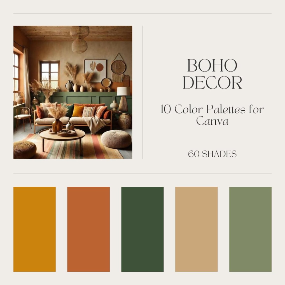 10 Boho Decor Color Palette for Canva, 60 Canva Shades, Color Codes ...