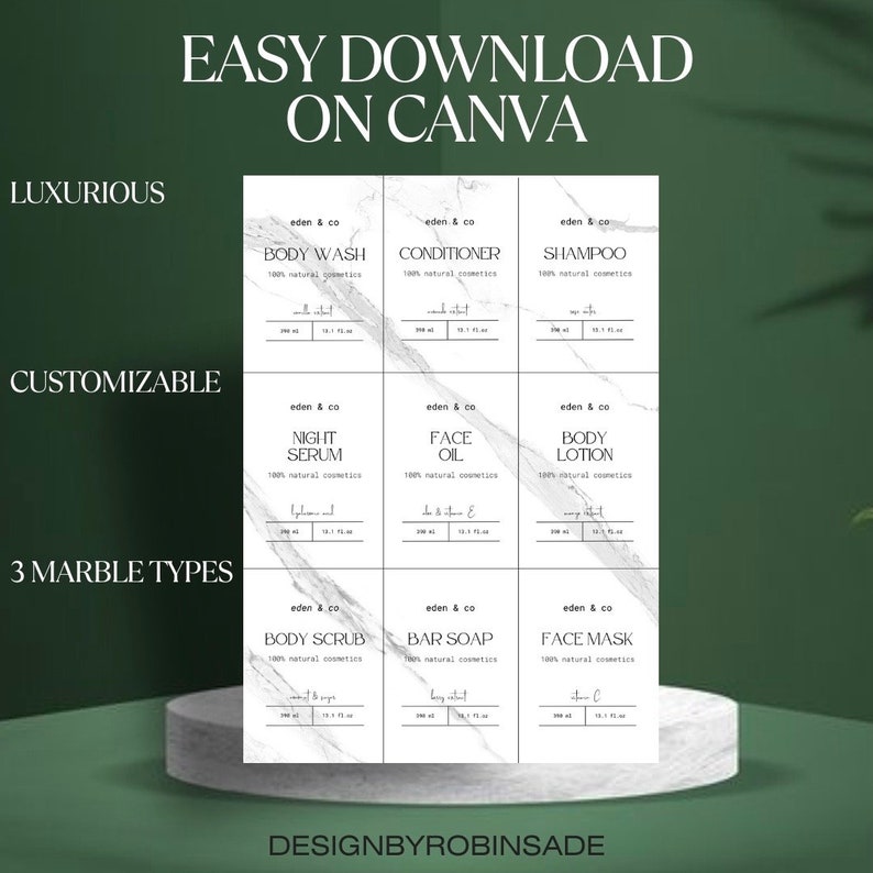 Editable White Marble Beauty Product Labels, Customizable, Canva ...