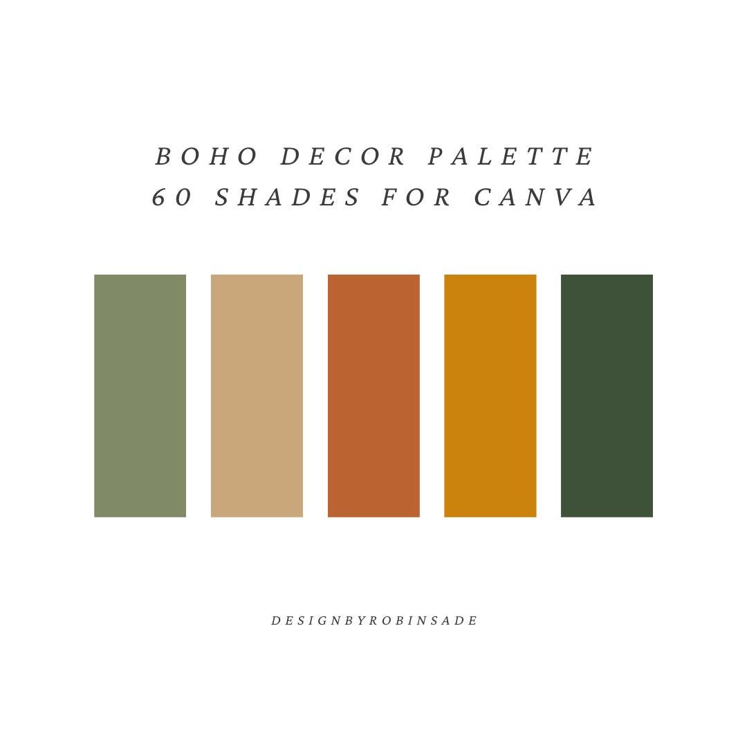 10 Boho Decor Color Palette for Canva, 60 Canva Shades, Color Codes ...