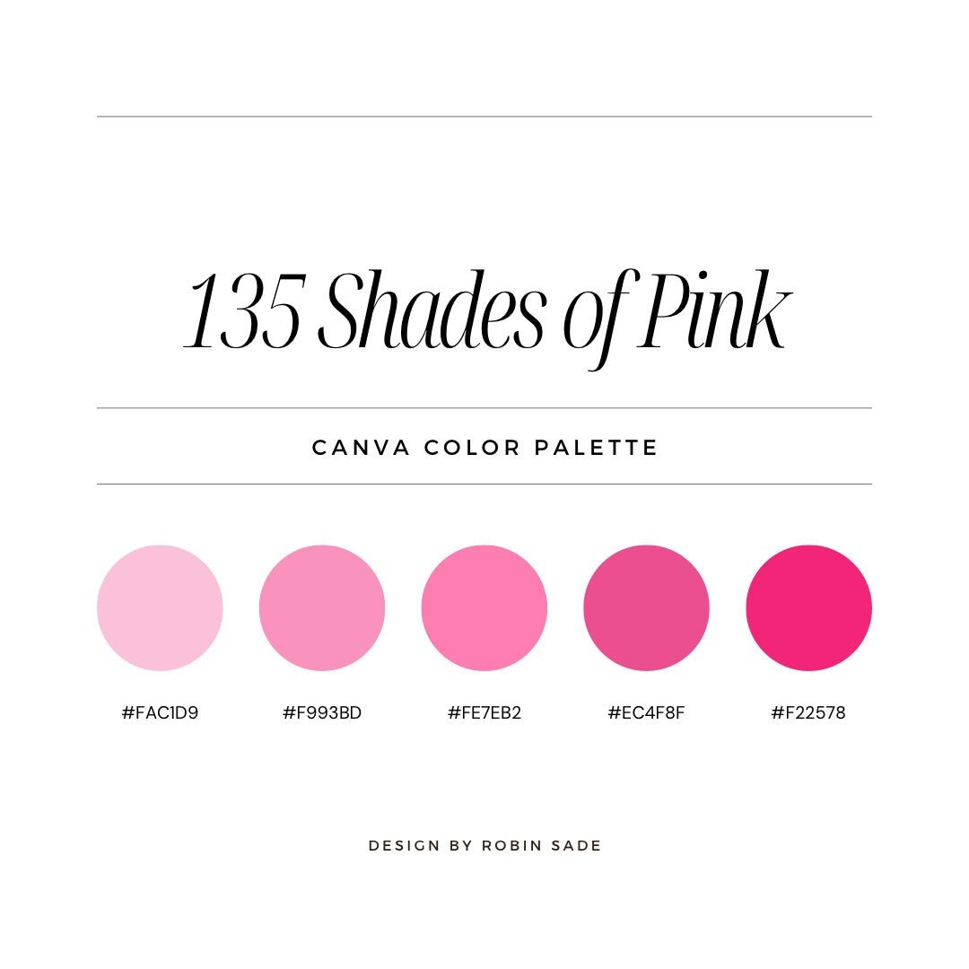 135 Shades of Pink Palette Colors for Canva, Design, Artists, Branding ...
