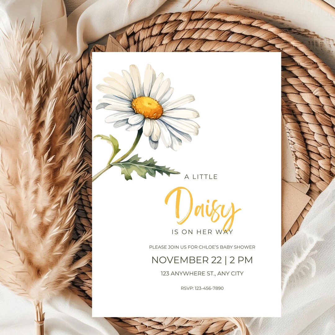 Daisy Baby Shower Invitation | Floral Daisy Canva Template, Editable ...