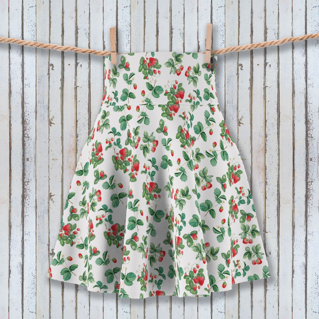 Strawberries Short Skirt - Flirty Cottagecore Skater Skirt, Farmcore ...
