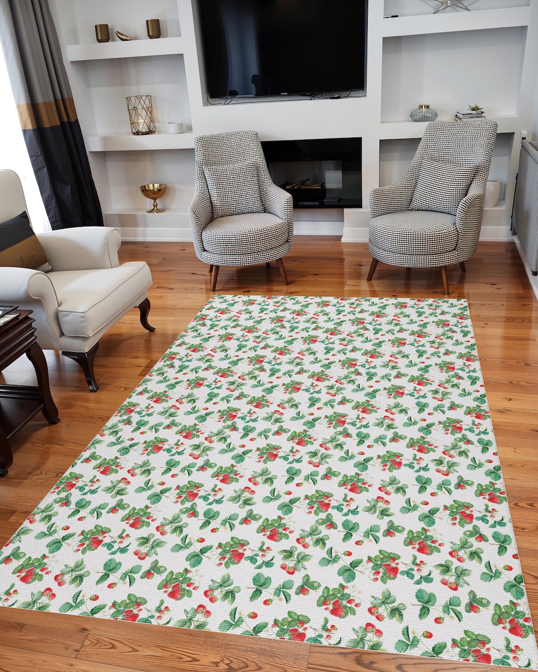 Strawberries Area Rug - Living Room Carpet - Cottagecore Home Decor ...