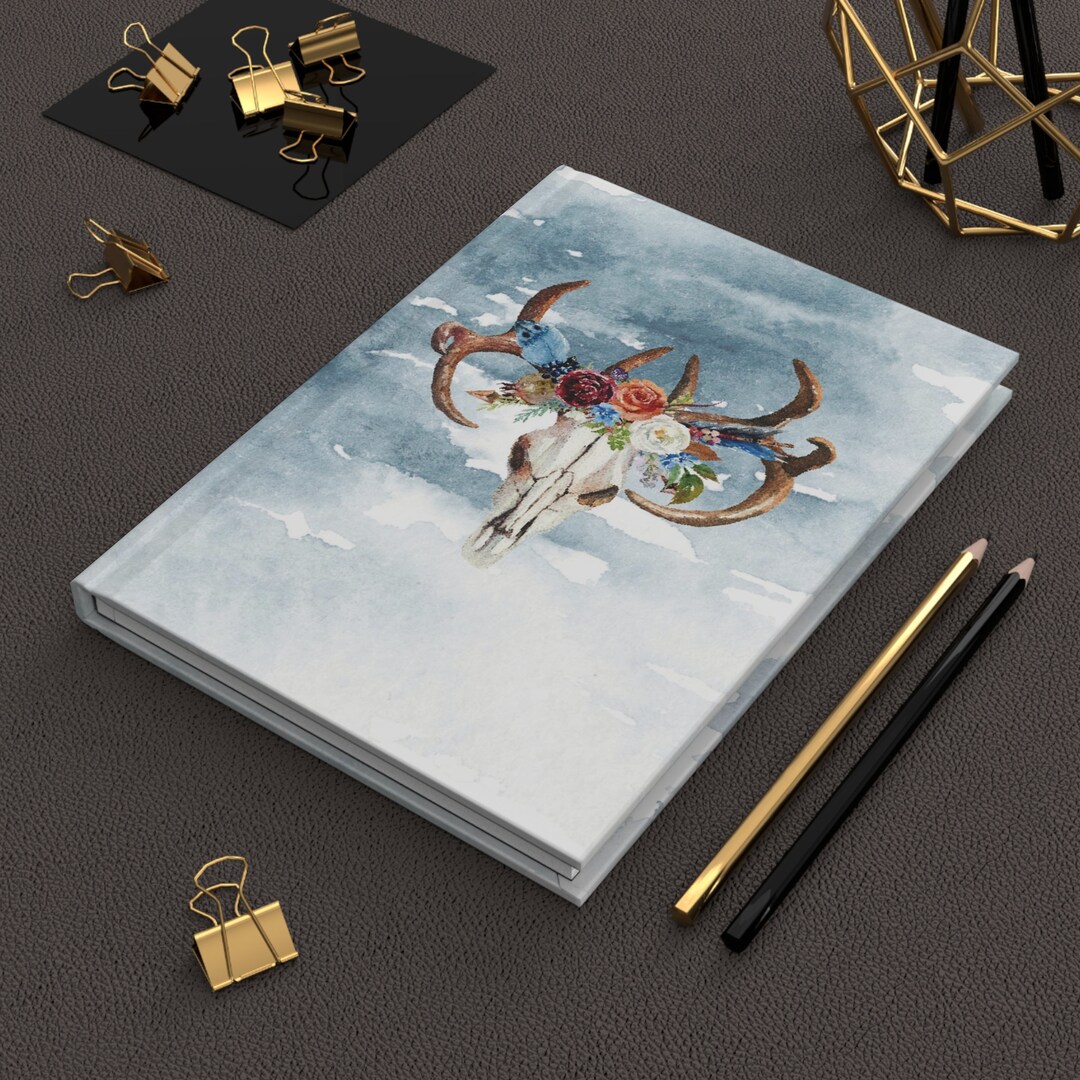 Boho Skull With Antlers & Wreath Journal - Goblincore Notebook - Etsy