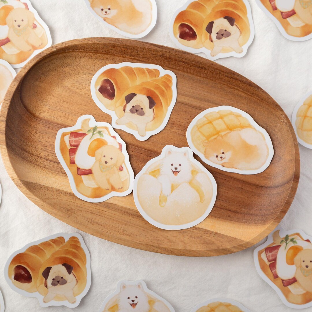 Cute Dog Japanese Bread Vinyl Stickers, Pomeranian, Samoyed, Pug ...
