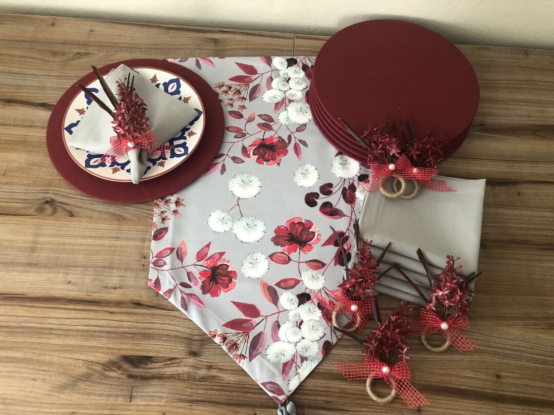 Tableware Presentation Set With Floral Pattern on Gray Background - Etsy