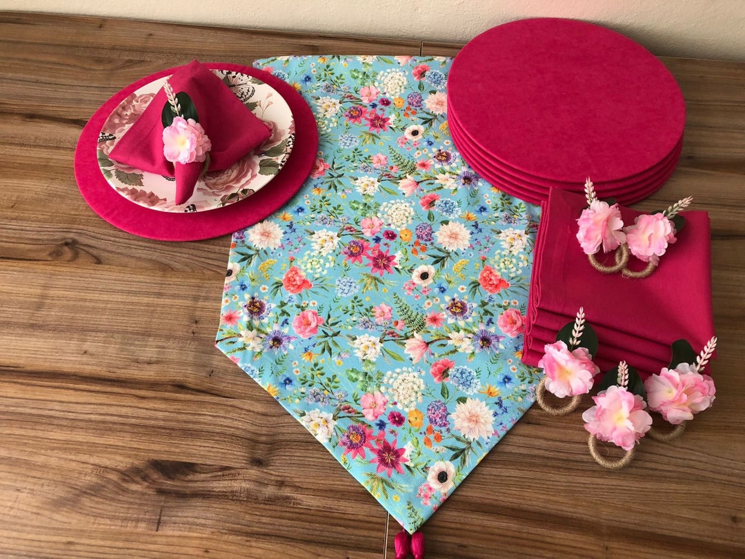 Tableware Presentation Set With Floral Pattern on Mint Background - Etsy