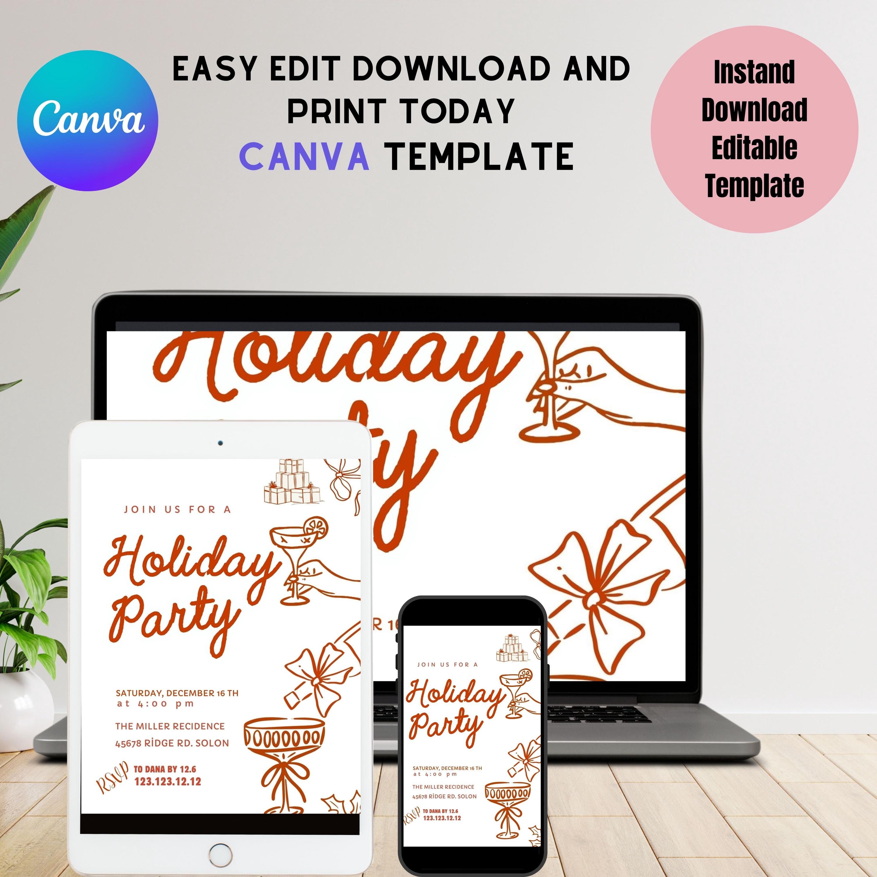 Editable Holiday Party Invitation, Christmas Invitation Canva Template ...