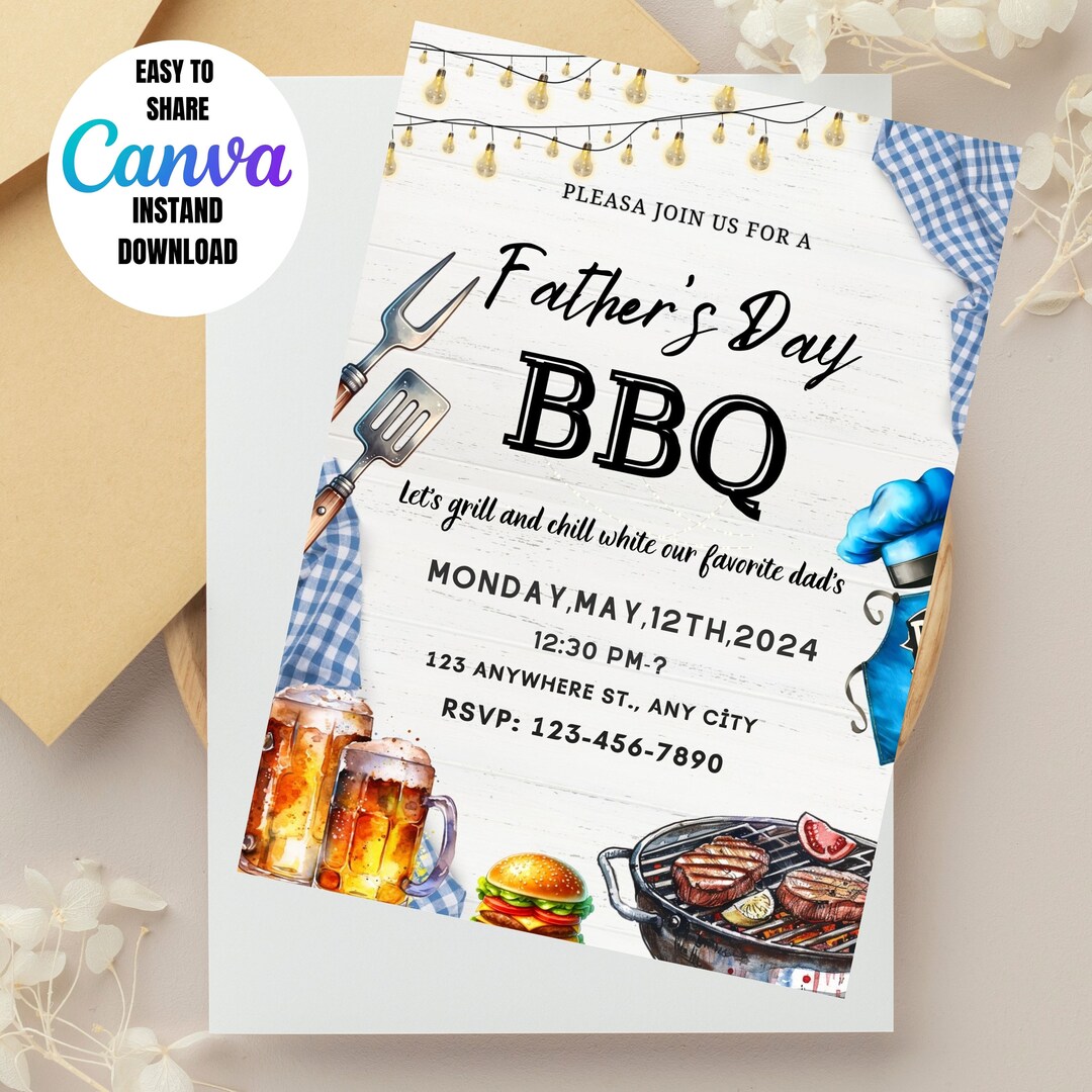 Father's Day BBQ Invitation, Father's Day Cookout, Casual Father's Day ...