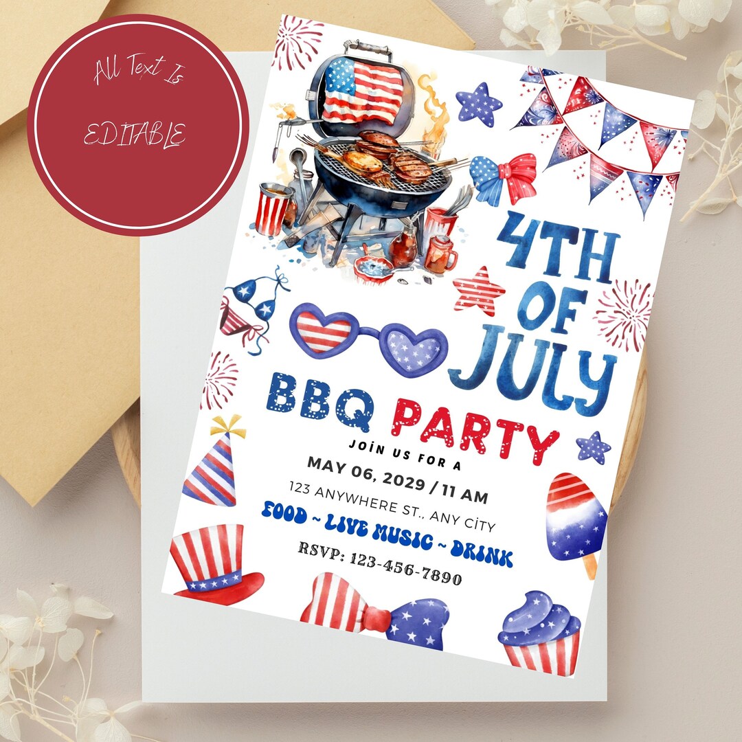 Editable 4th of July BBQ Invitation Independence Day BBQ Barbeque ...