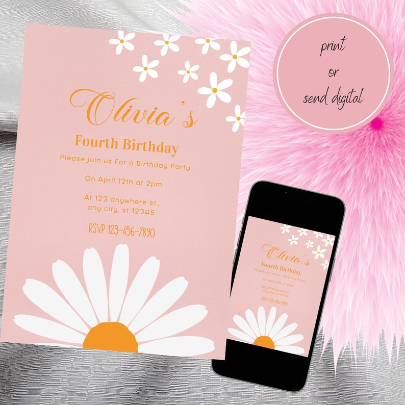 Retro Daisy Birthday Party Invitations, Daisy Birthday Invitation ...
