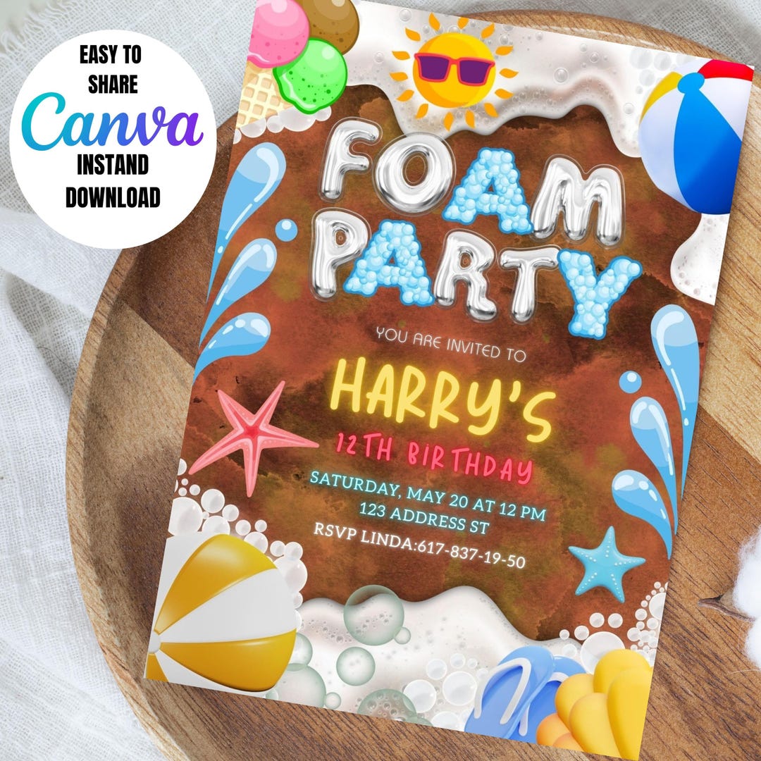 Editable Foam Birthday Party Invitation, Girl and Boy İnvite, Tropical ...