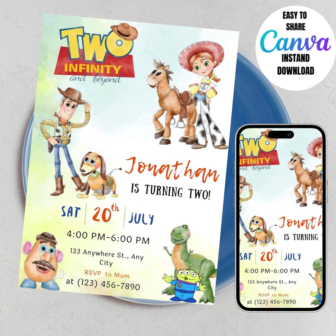 Editable Toy Story Birthday Invitation, Buzz Light Woody Two Infinity ...