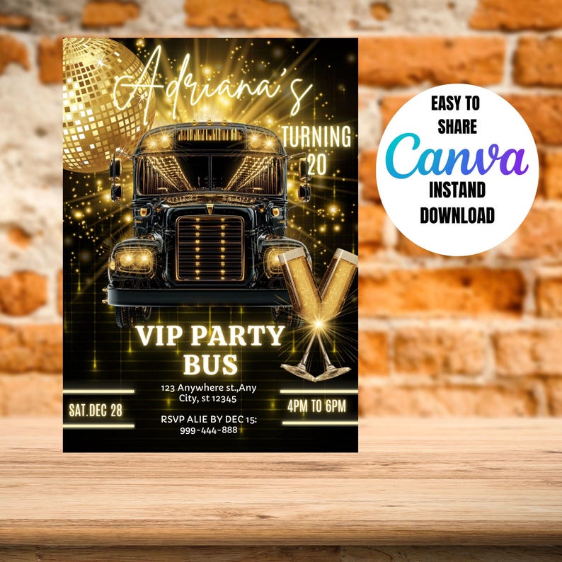 Party Bus Birthday Invitation,vip Party Bus Invite,editable ...