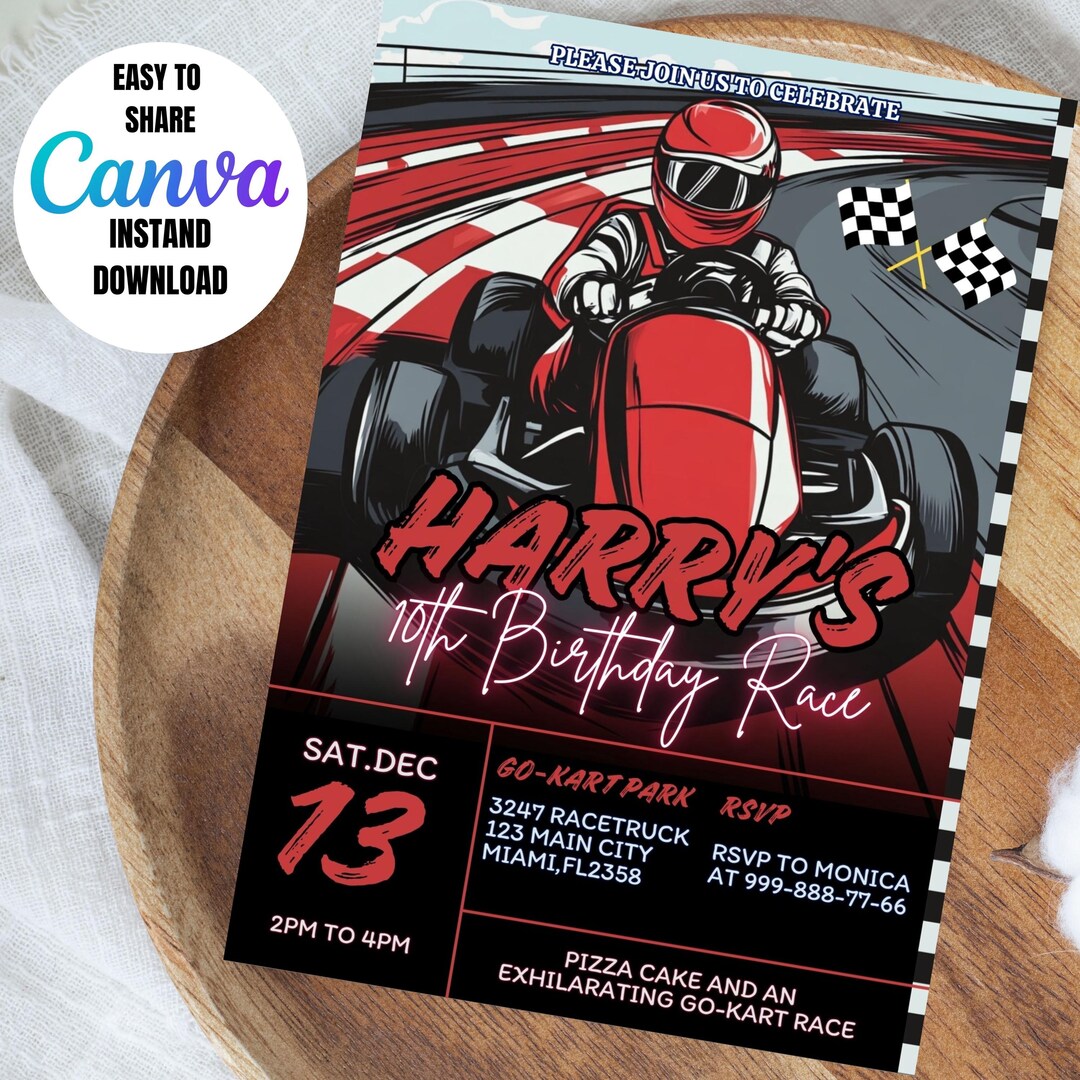 Racing Car Birthday Invitation Editable Canva Template,teen Speed Racer ...