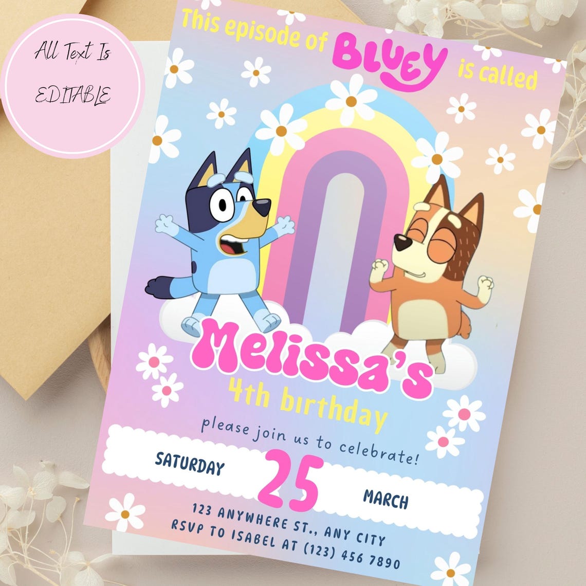 Editable Bluey & Bingo Birthday Invitation Template, Printable Girls ...