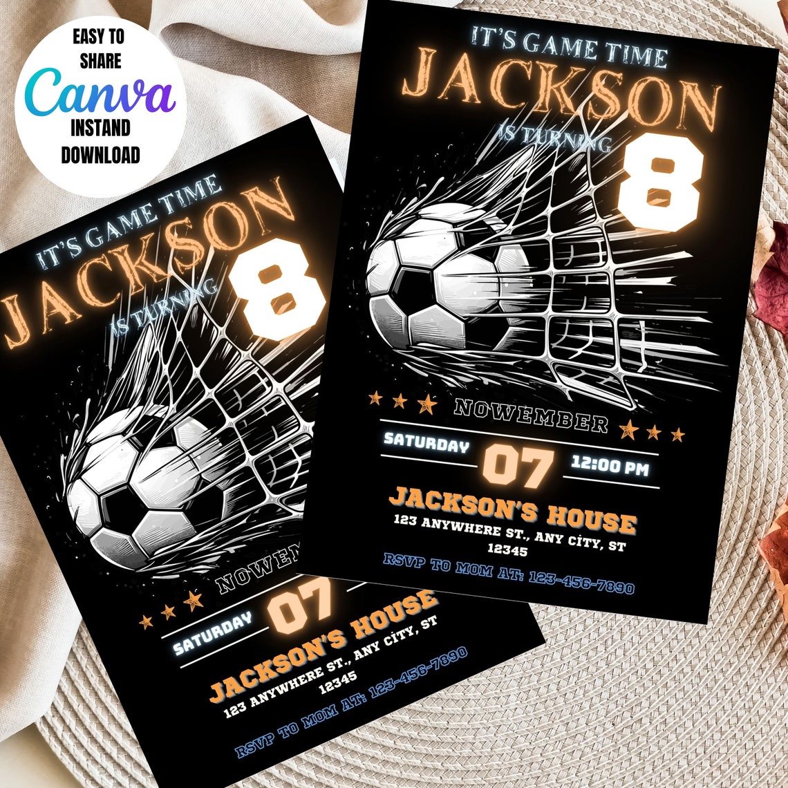 Game Sport Party Invitationtemplate,soccer Invite,printable 8th Sports ...