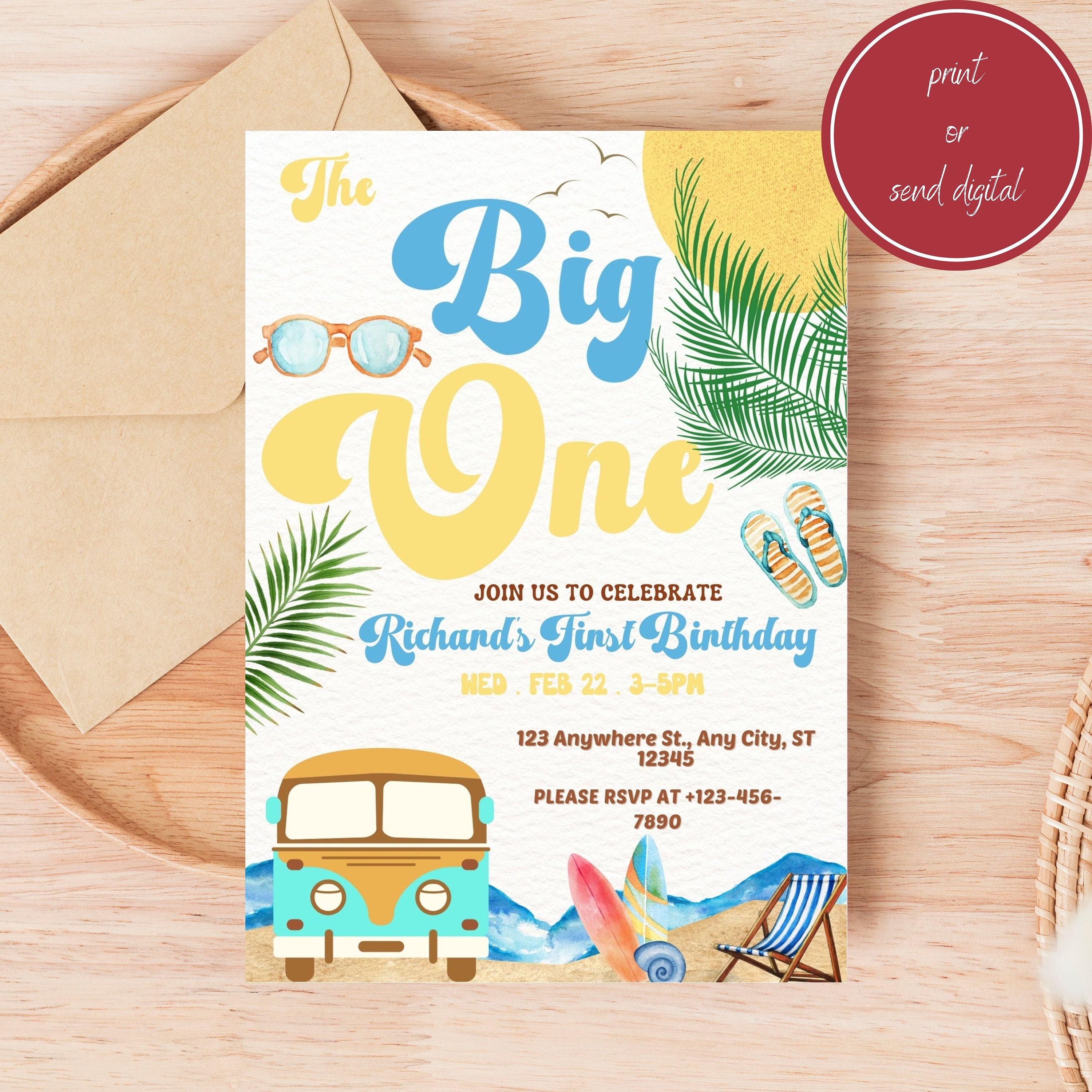 Editable Boy the Big One Birthday Invitation Surf 1st Birthday Party ...