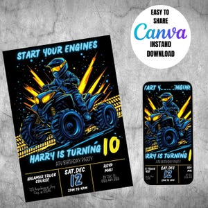 10TH ATV Birthday Invitation,quad Bike Party Ticket,editable Canva ...