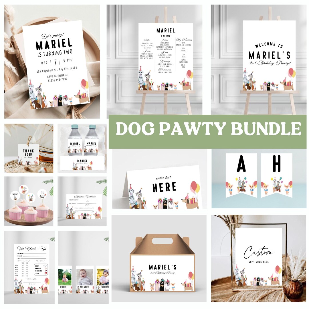 Lets Pawty Dog Theme Birthday Party Template Bundle,printable Puppy ...