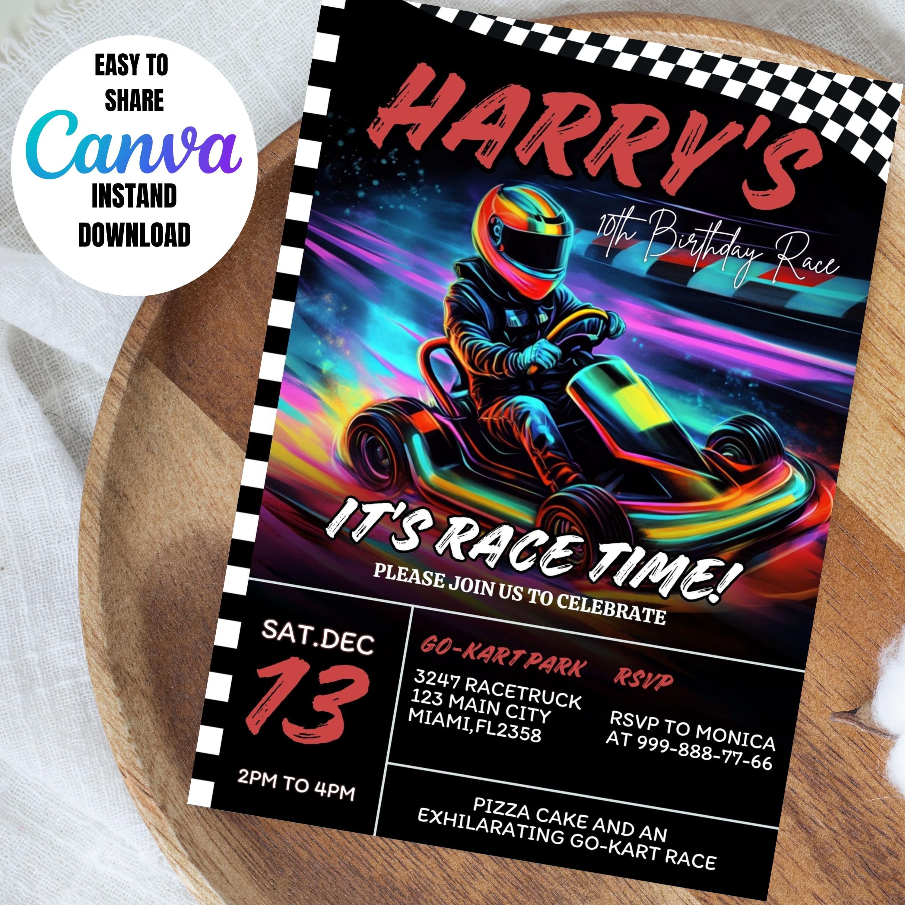 10TH Racing Car Birthday Invitation Editable Canva Template,teen Speed ...