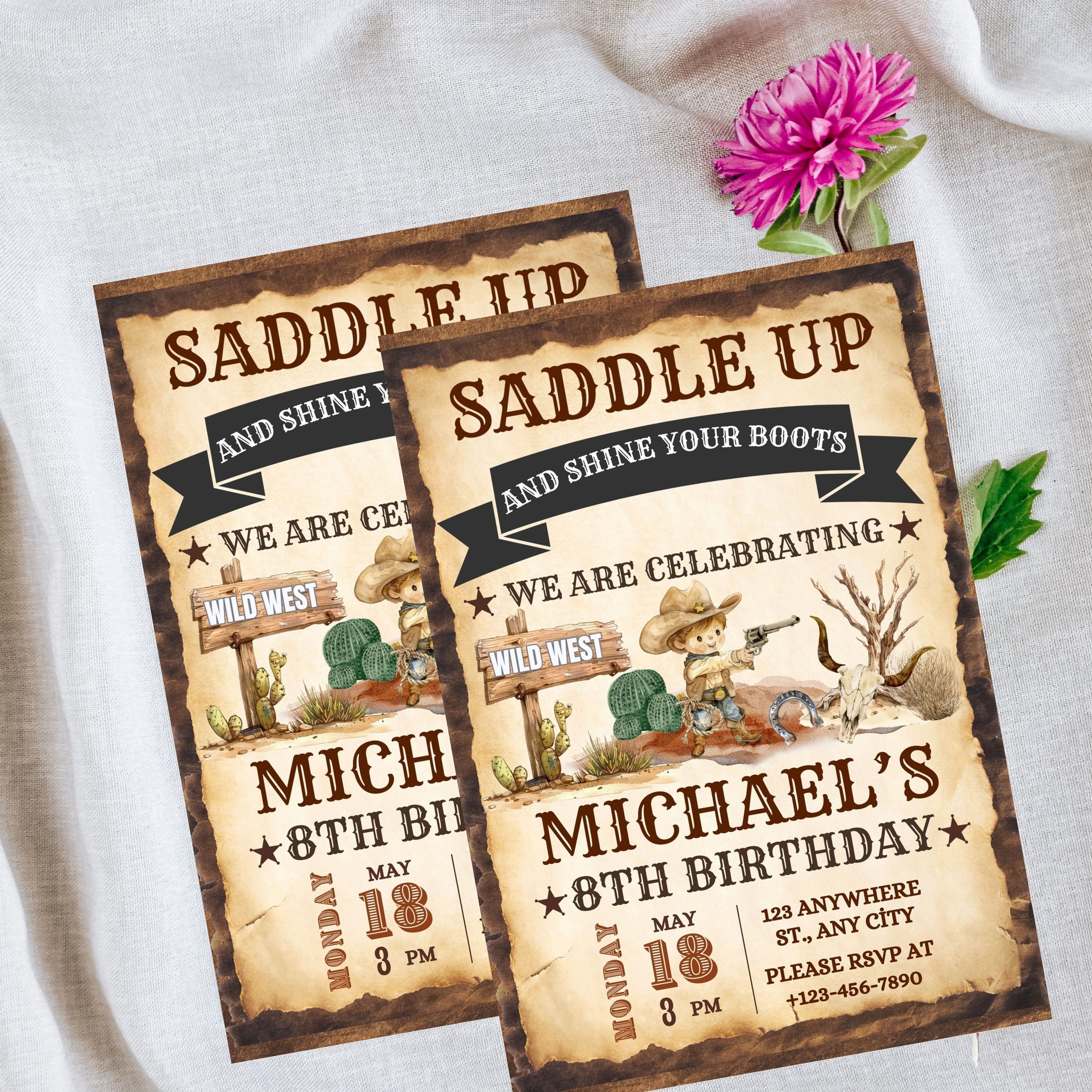 Editable saddle Up Birthday Party Invitation western Cowboy Digital ...