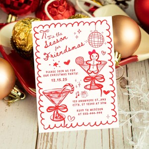 Editable Friendsmas Christmas Party Invitation Whimsical Hand Drawn ...