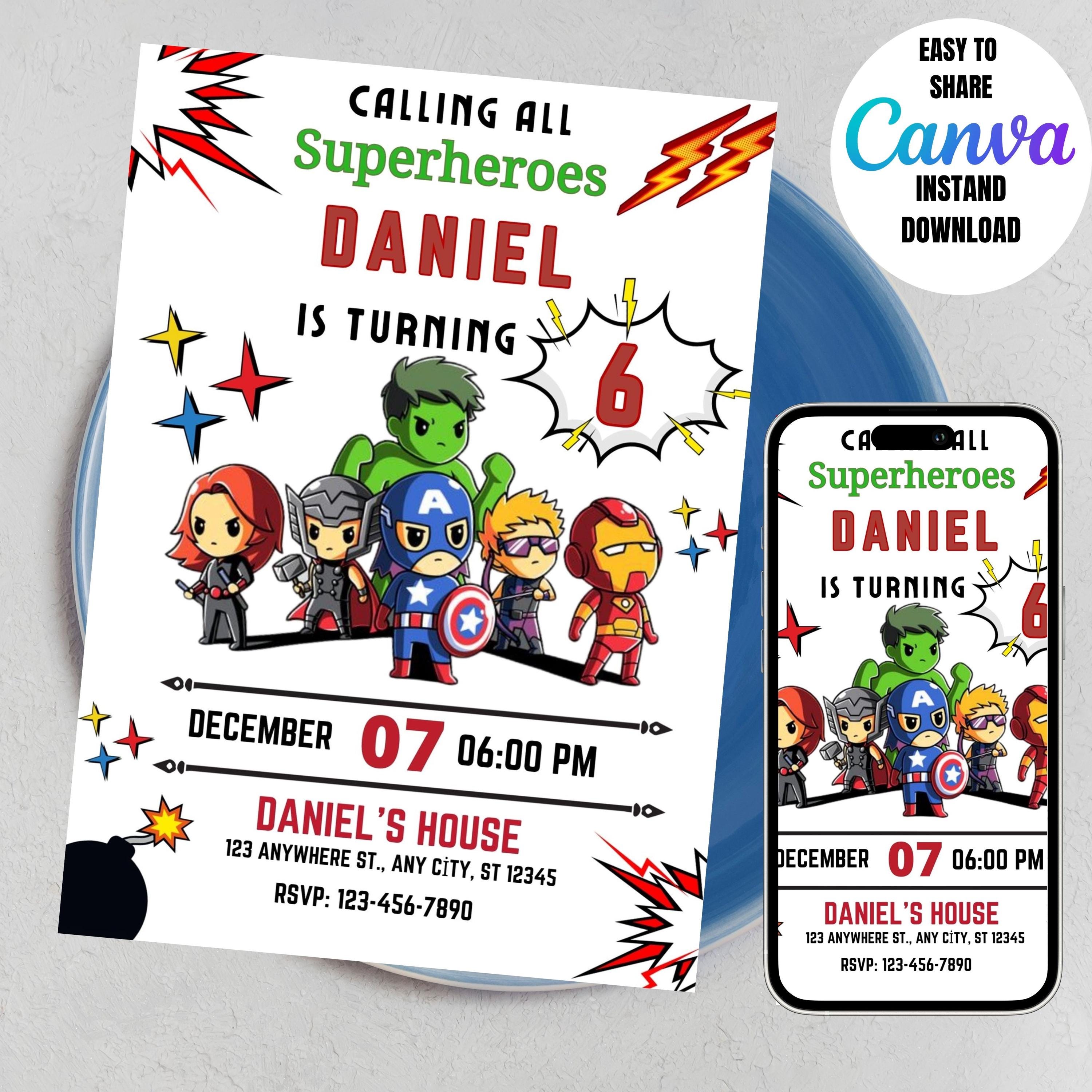 Editable Superheroes Birthday Invitation Template,printable Birthday ...