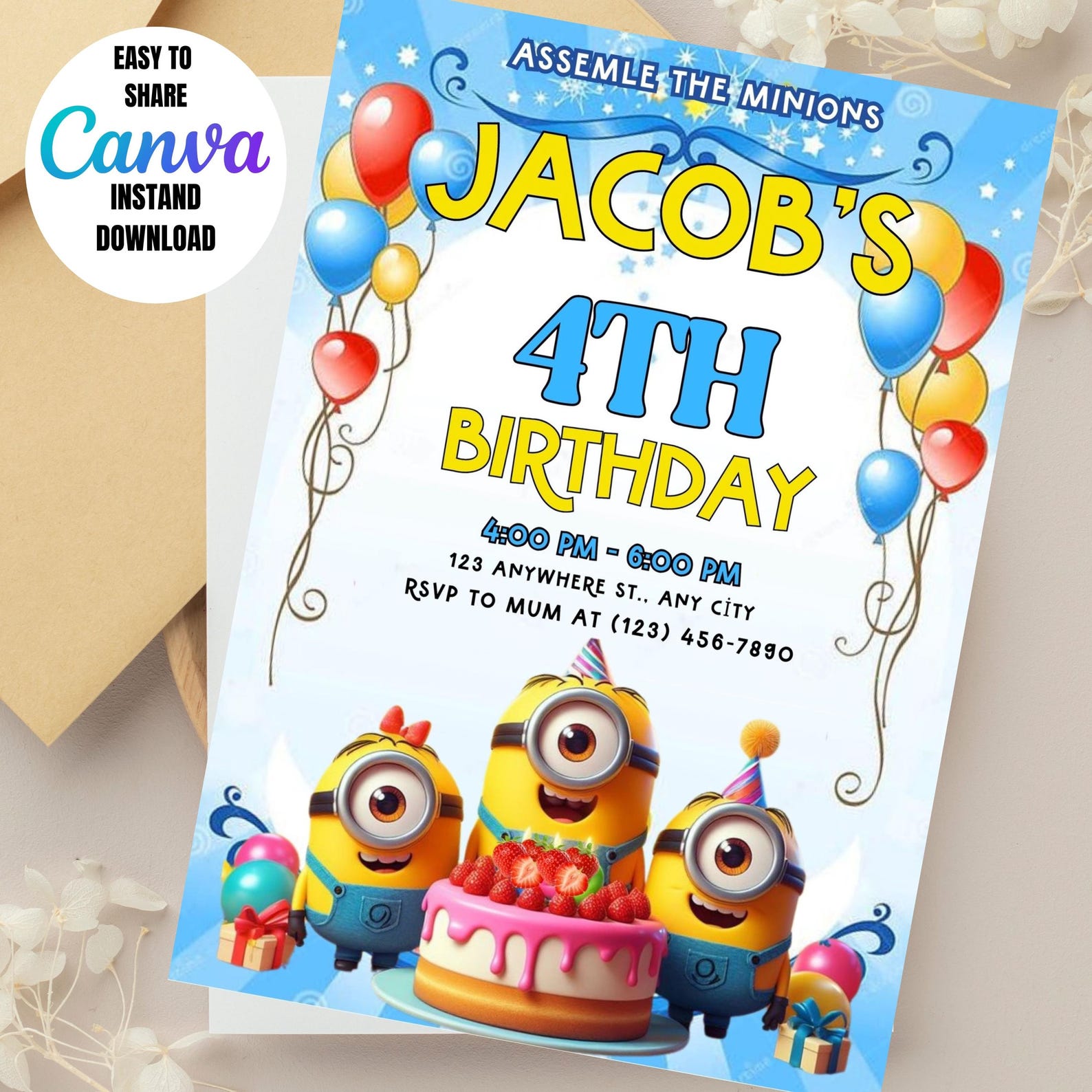 Editable Despicable Me Birthday Invitation, for Boy and Girl Kids ...