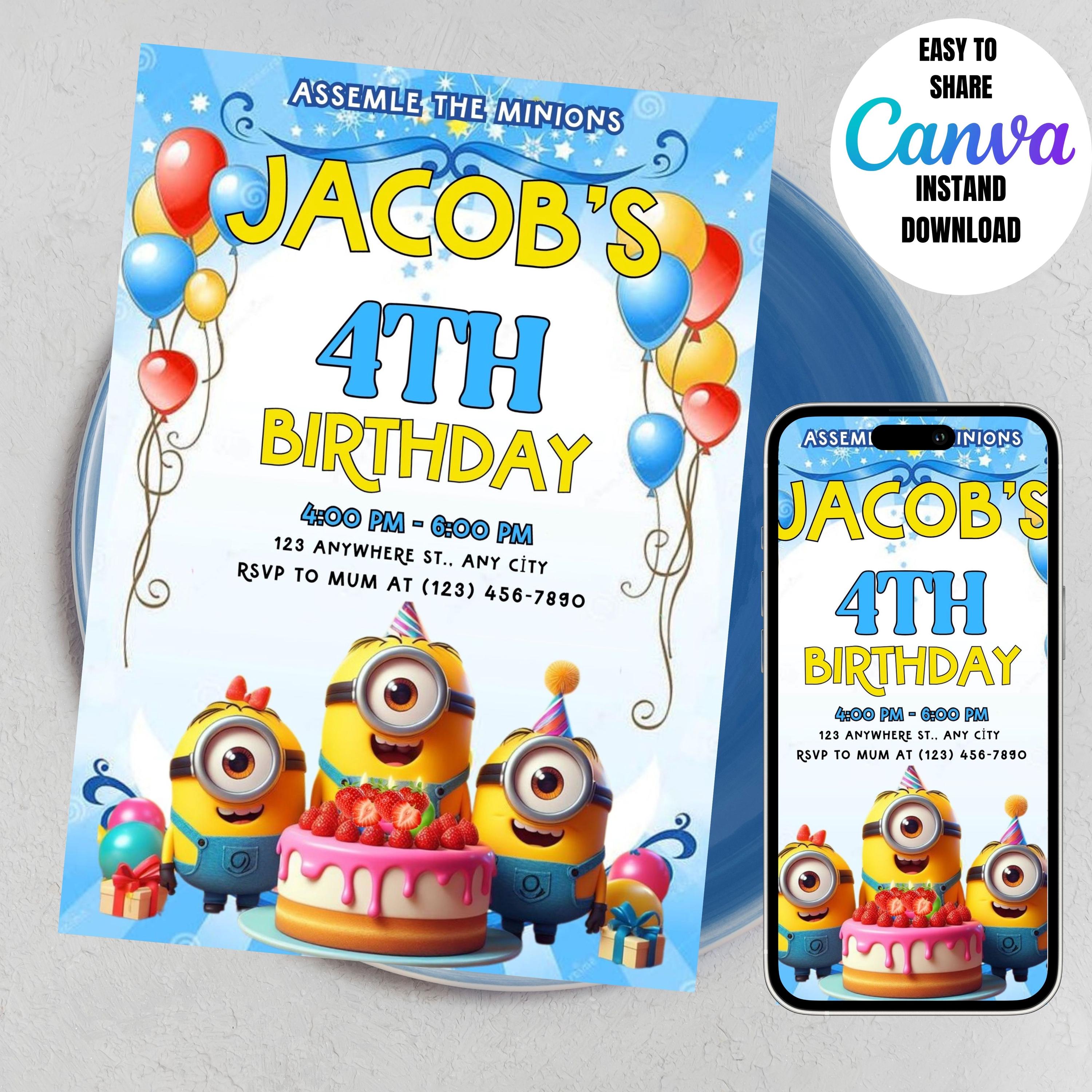 Editable Despicable Me Birthday Invitation, for Boy and Girl Kids ...