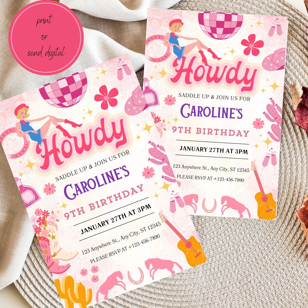 Editable Howdy Cowgirl Party Birthday Invitation,space Cowgirl Party ...