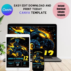 14TH ATV Birthday Invitation,quad Bike Party Ticket,editable Canva ...